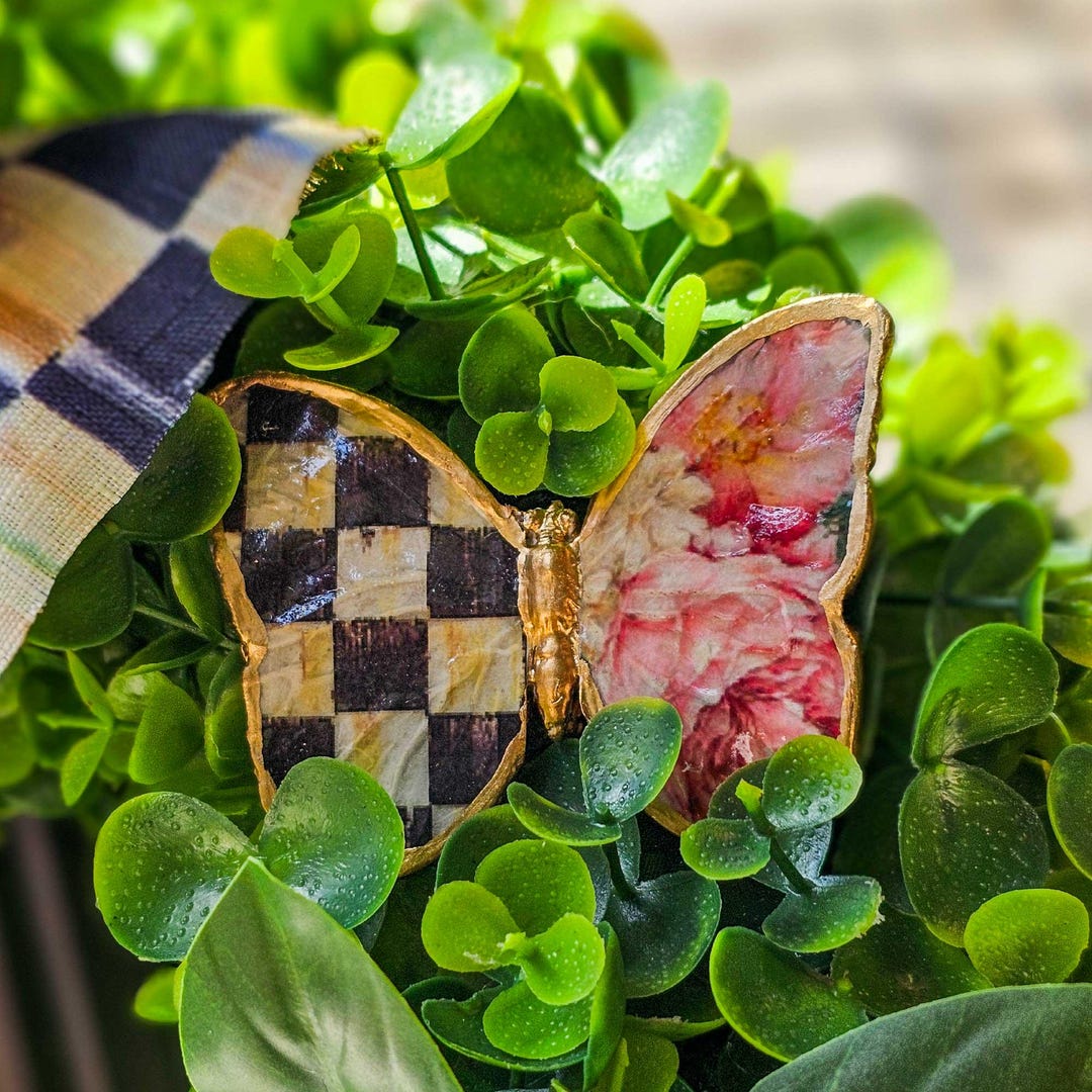 Door Wreath With Butterfly Objects and Natural Cones, Mackenzie Childs ...