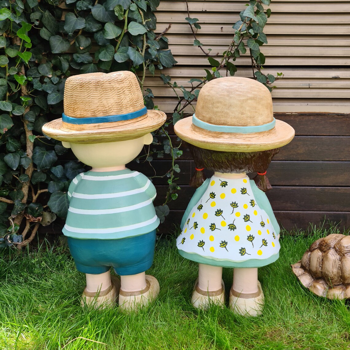 Cute Kids Garden Statue Set Funny Country Home Garden Decor - Etsy