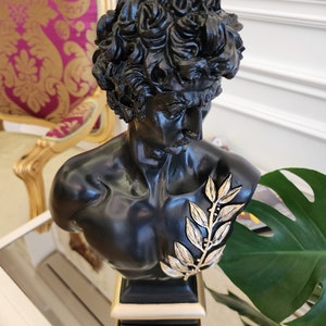 Large Black Gold David Statue, Leaf Decorated Greek God Statue, White ...