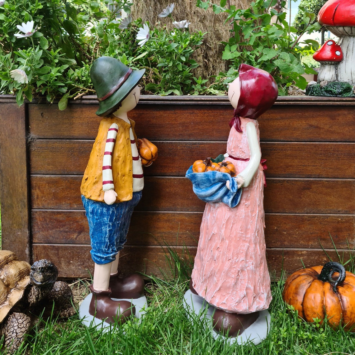 Farmer Family Garden Statues Large Woman and Man Sculpture as | Etsy