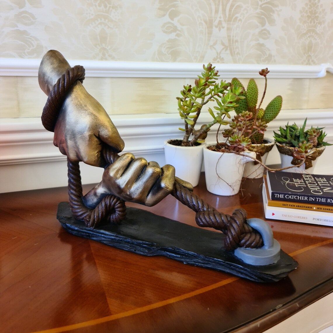 Gold Bronze Rope Holding Hand Statue Rope Hand Trinket - Etsy