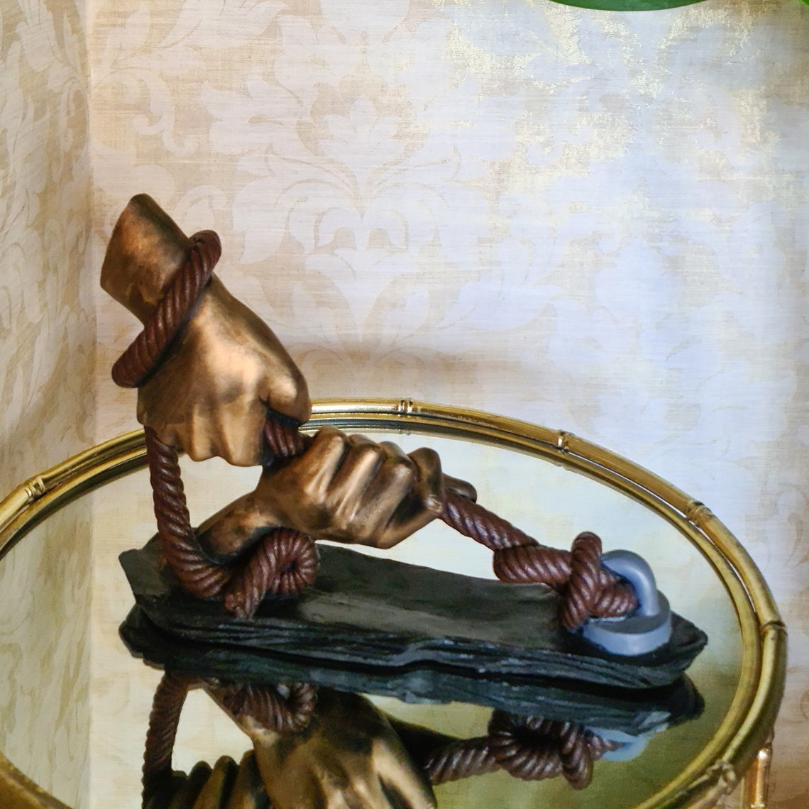 Gold Bronze Rope Holding Hand Statue Rope Hand Trinket - Etsy