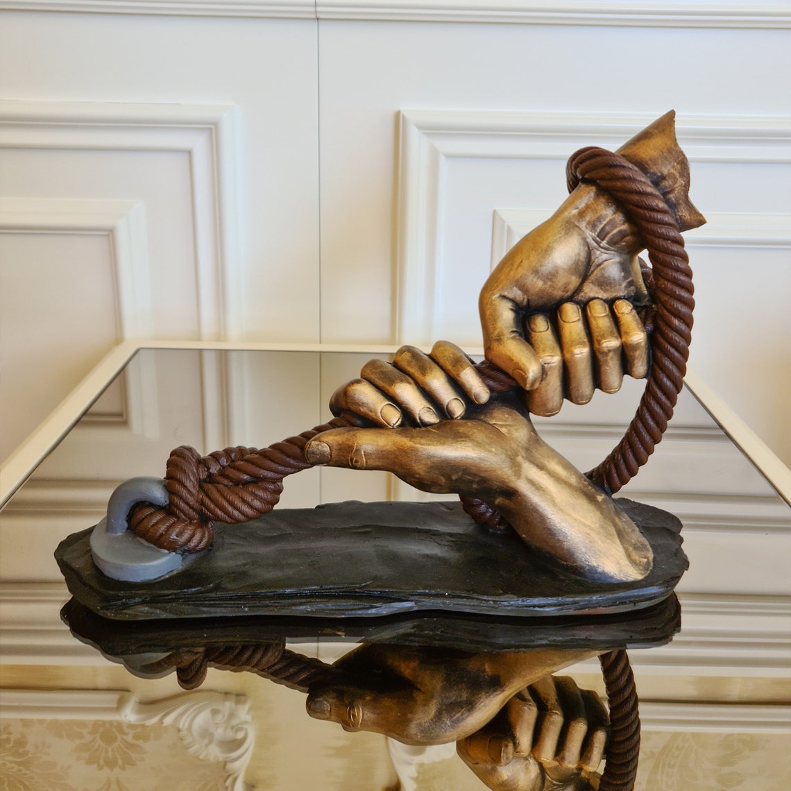 Gold Bronze Rope Holding Hand Statue Rope Hand Trinket - Etsy