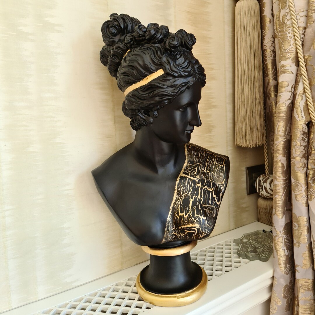 Black Large Helen Statue Helen Bust With Gold Crackle - Etsy