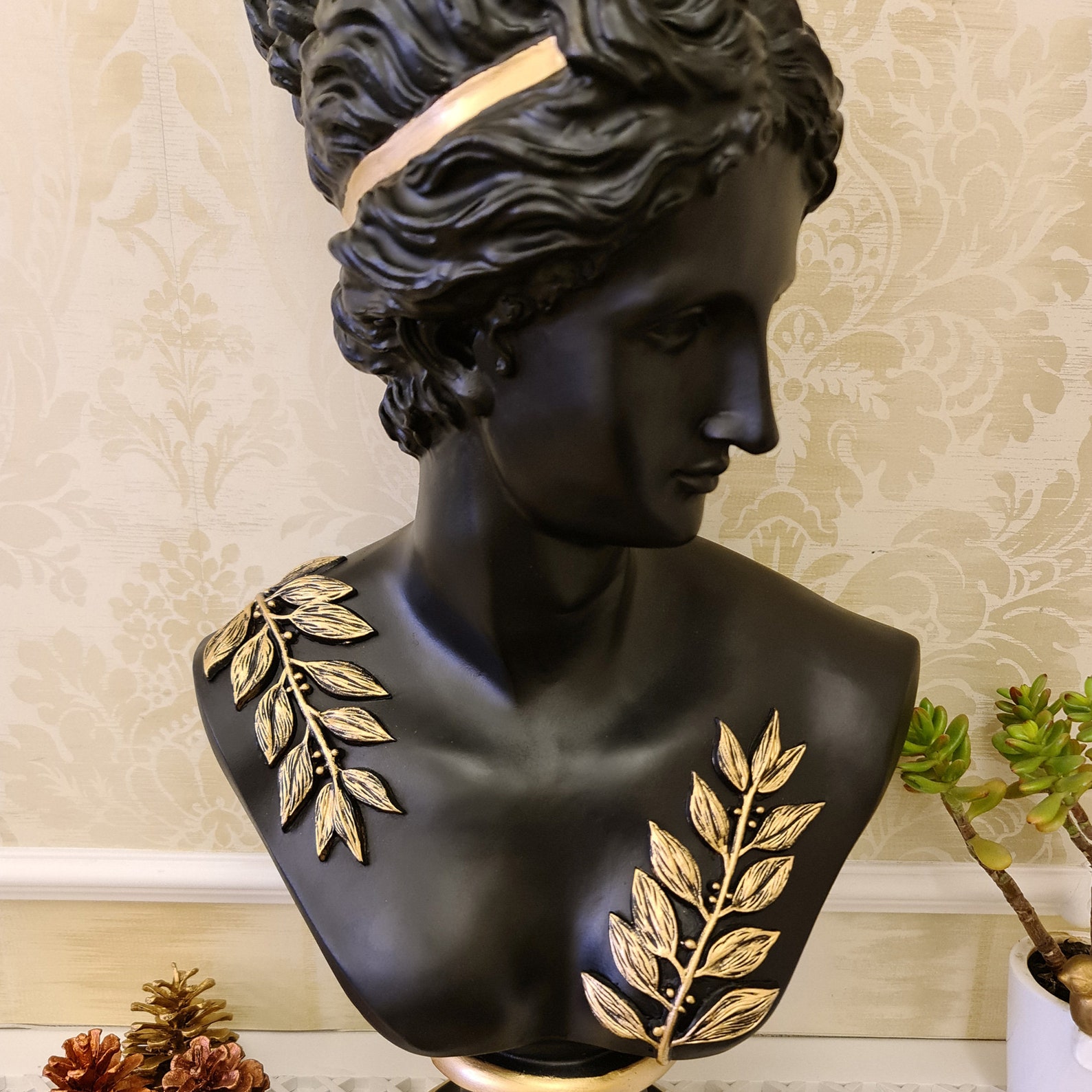 Black Large Helen Statue Gold Leaf Decor Helen Bust Custom | Etsy