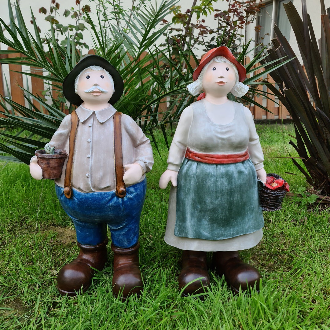 Farmer Uncle and Aunt Garden Statues Set, Large Woman and Man Sculpture ...