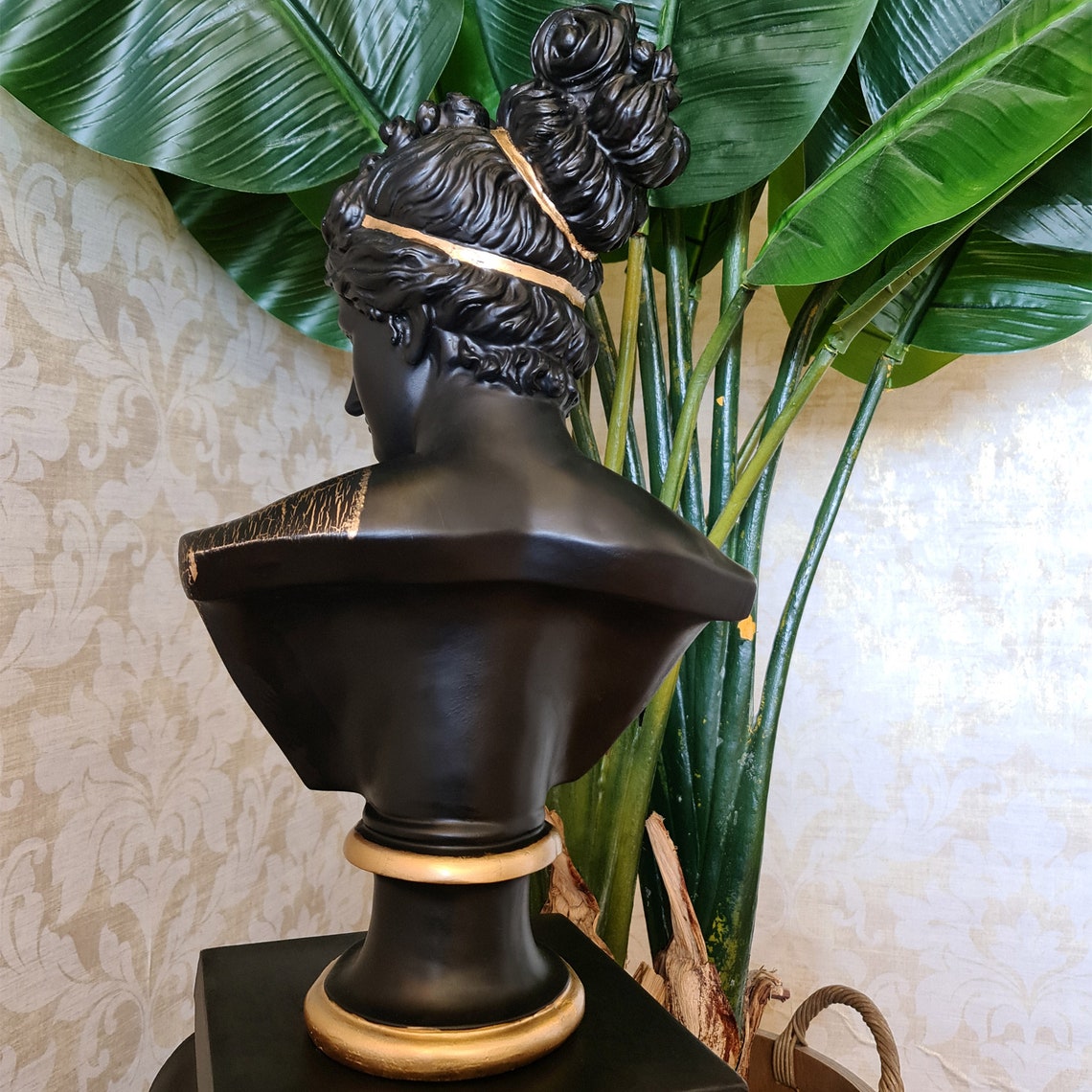 Black Large Helen Statue Helen Bust With Gold Crackle - Etsy