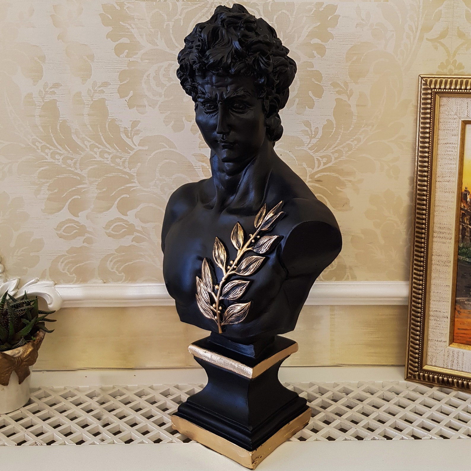 Large Black Gold David Sculpture Statue Leaf Decorated David | Etsy