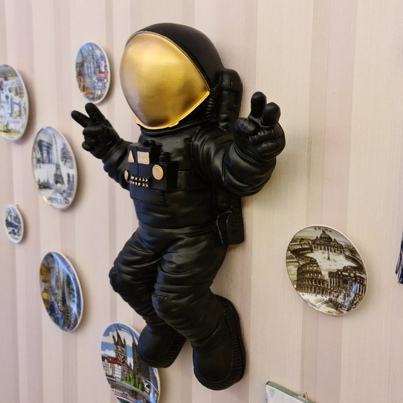 Black and Gold Astronaut Wall Sculpture, Spaceman Statue, NASA Decor - Etsy