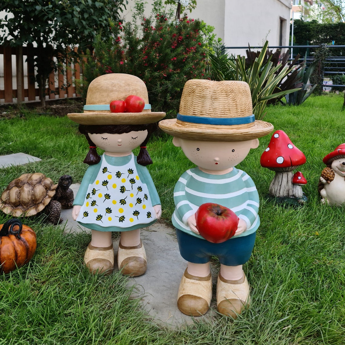 Cute Kids Garden Statue Set Funny Country Home Garden Decor - Etsy