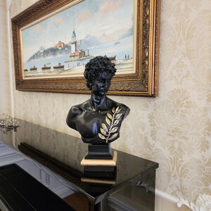 Large Black Gold David Statue, Leaf Decorated Greek God Statue, White ...