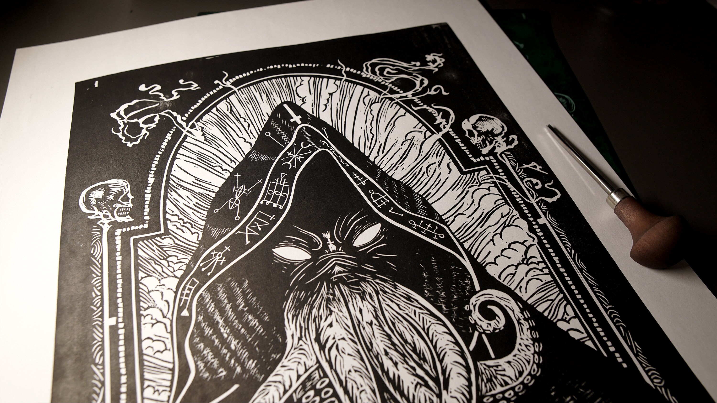 Cthulhu, Original Linocut Print, Hand-carved, Hand-printed Lovecraft ...