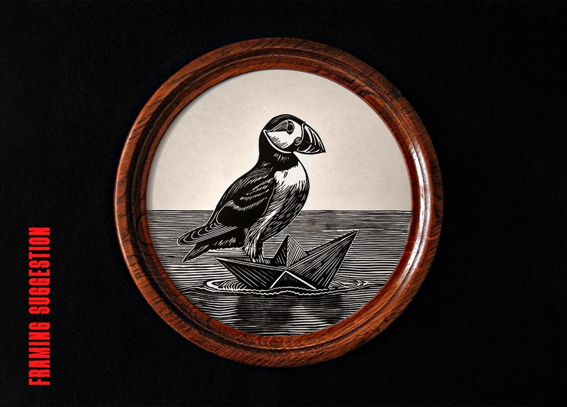 Puffin Linocut Print: Limited Edition Original Art (10x10 Inches ...