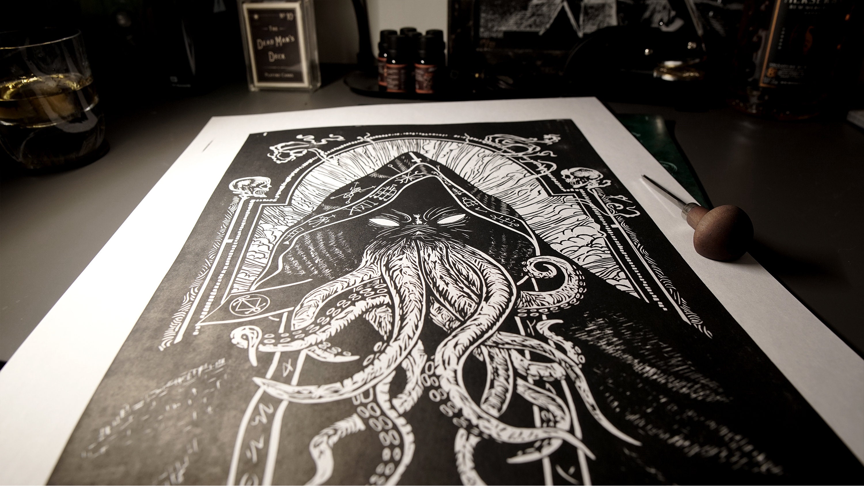Cthulhu, Original Linocut Print, Hand-carved, Hand-printed Lovecraft ...