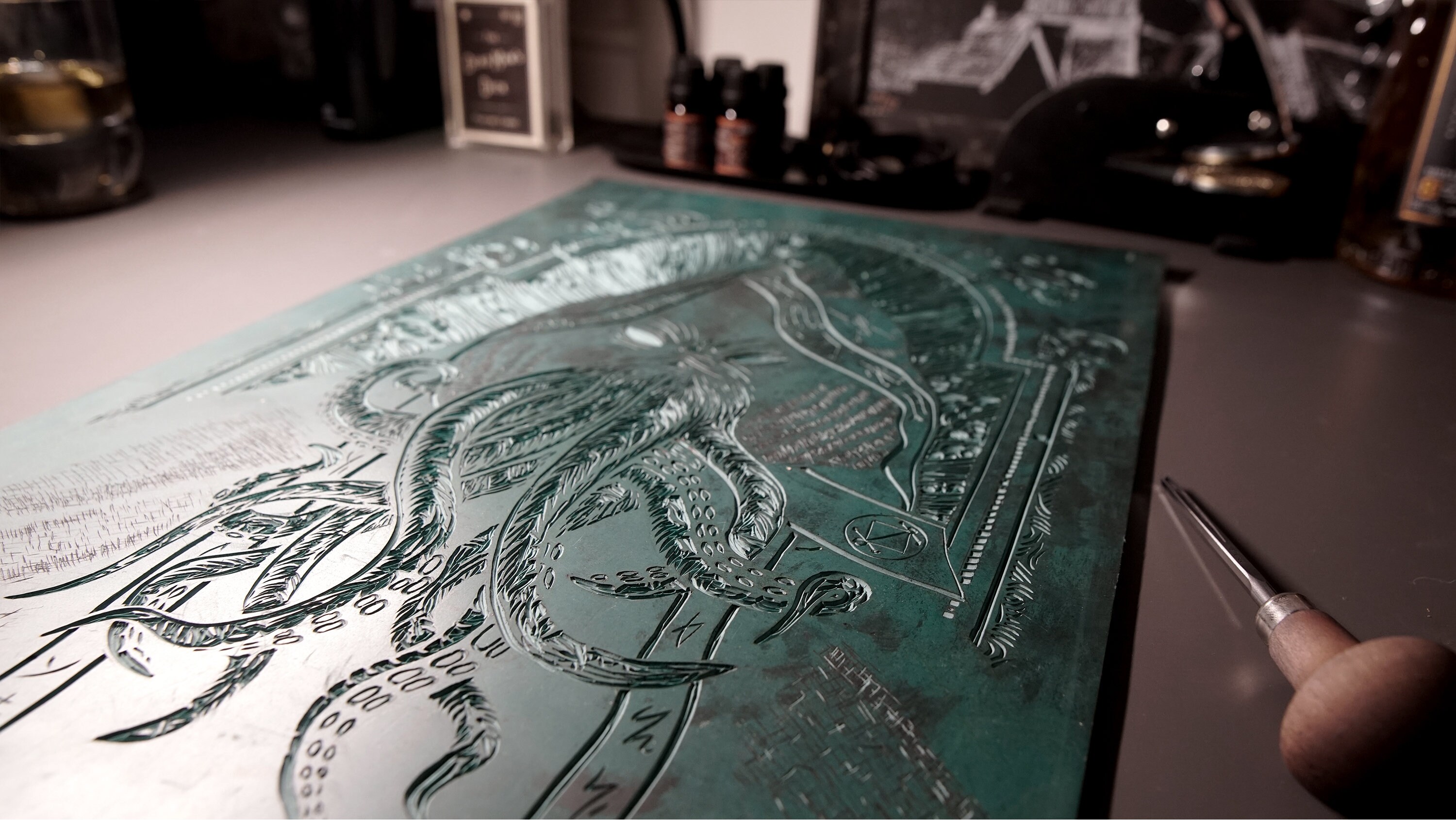 Cthulhu, Original Linocut Print, Hand-carved, Hand-printed Lovecraft ...