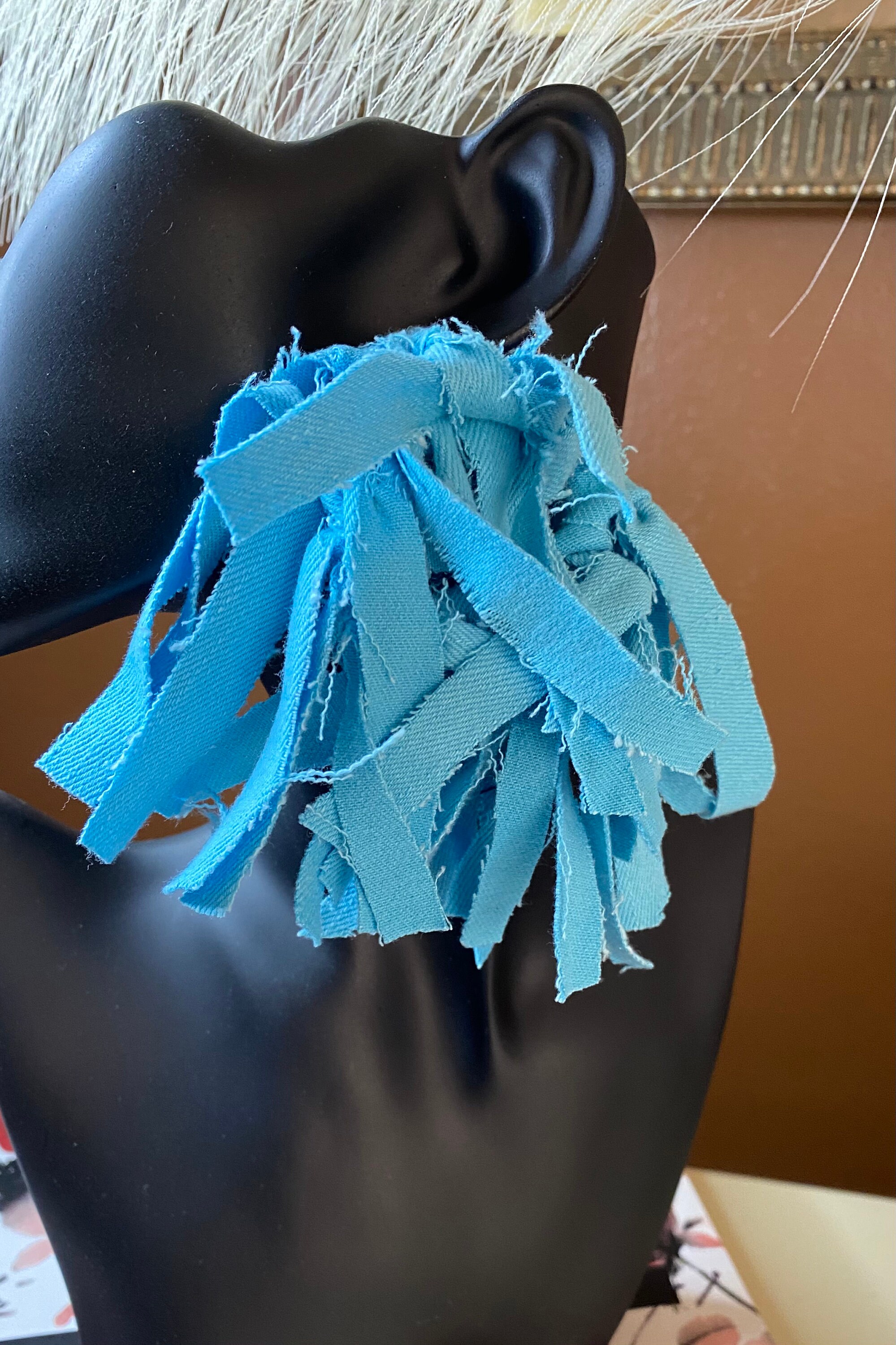 Turquoise Recycled Denim Fringe Earrings Fringe Earrings - Etsy