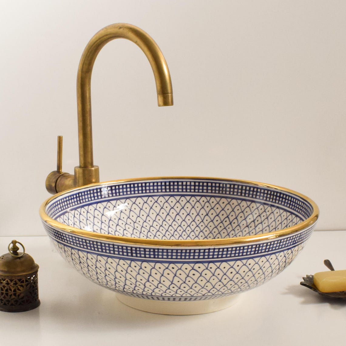 Ceramic Sink With Brass Edge for Bathroom 100% Handmade,vessel Sink ...