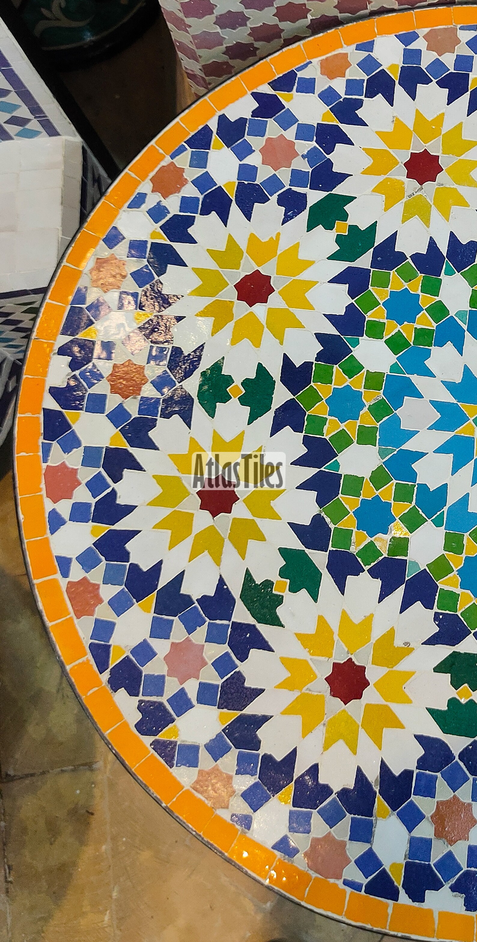 Mosaic Round Table Handmade With Natural Colors L Moroccan - Etsy