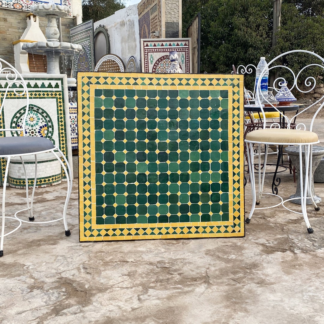 Dinner Table Handmade With Moroccan Tile, Kitchen Table Set ...