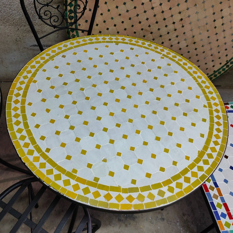 Little Mosaic Round Table Handmade With Natural Colors L Moroccan Table ...