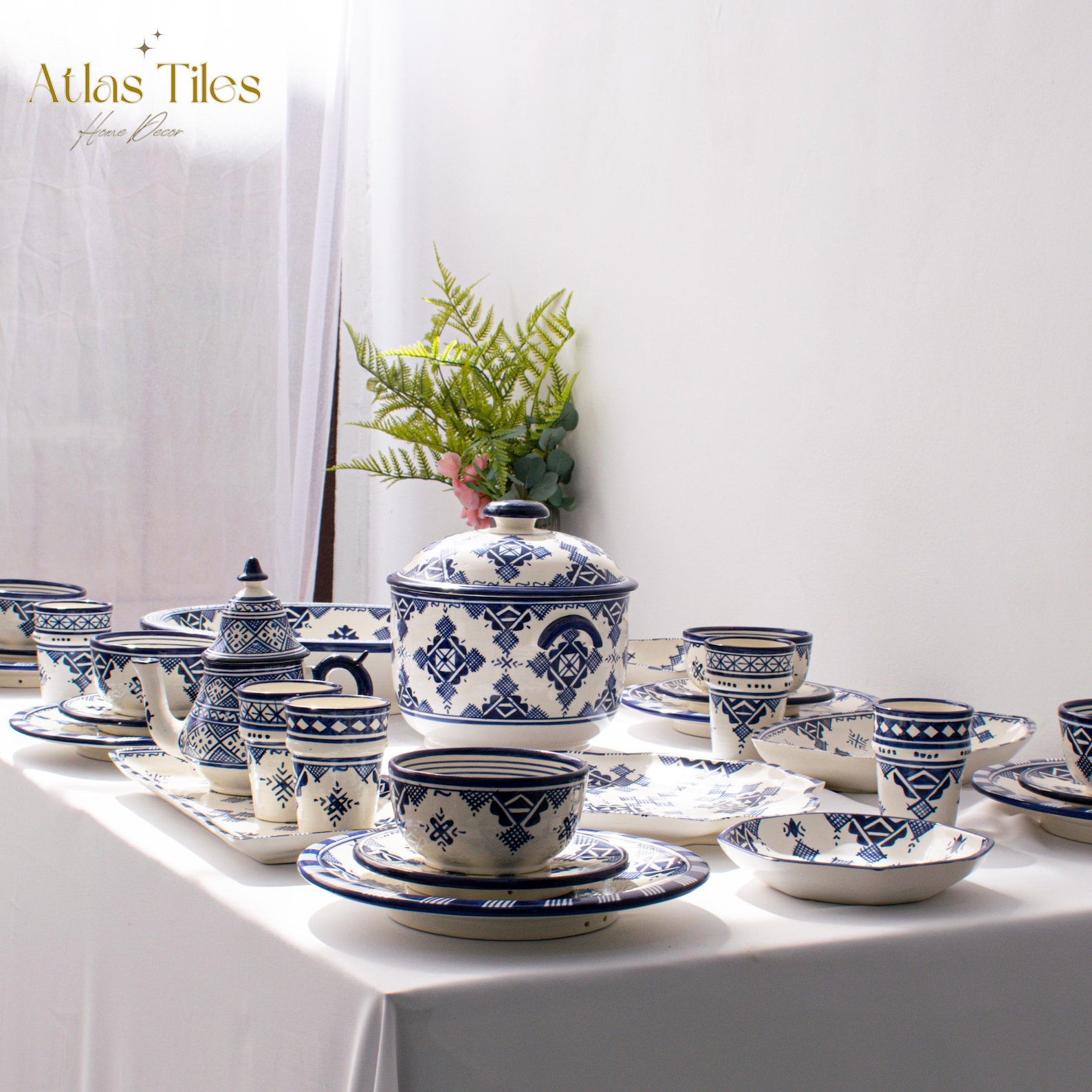 6P Blue of Fez Handmade Serving Set, Genuine Moroccan Hand Painted ...