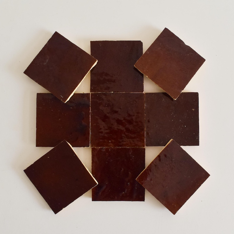 Deep Brown 10x10cm Moroccan Authentic Zellige Tile, Handmade Ceramic ...
