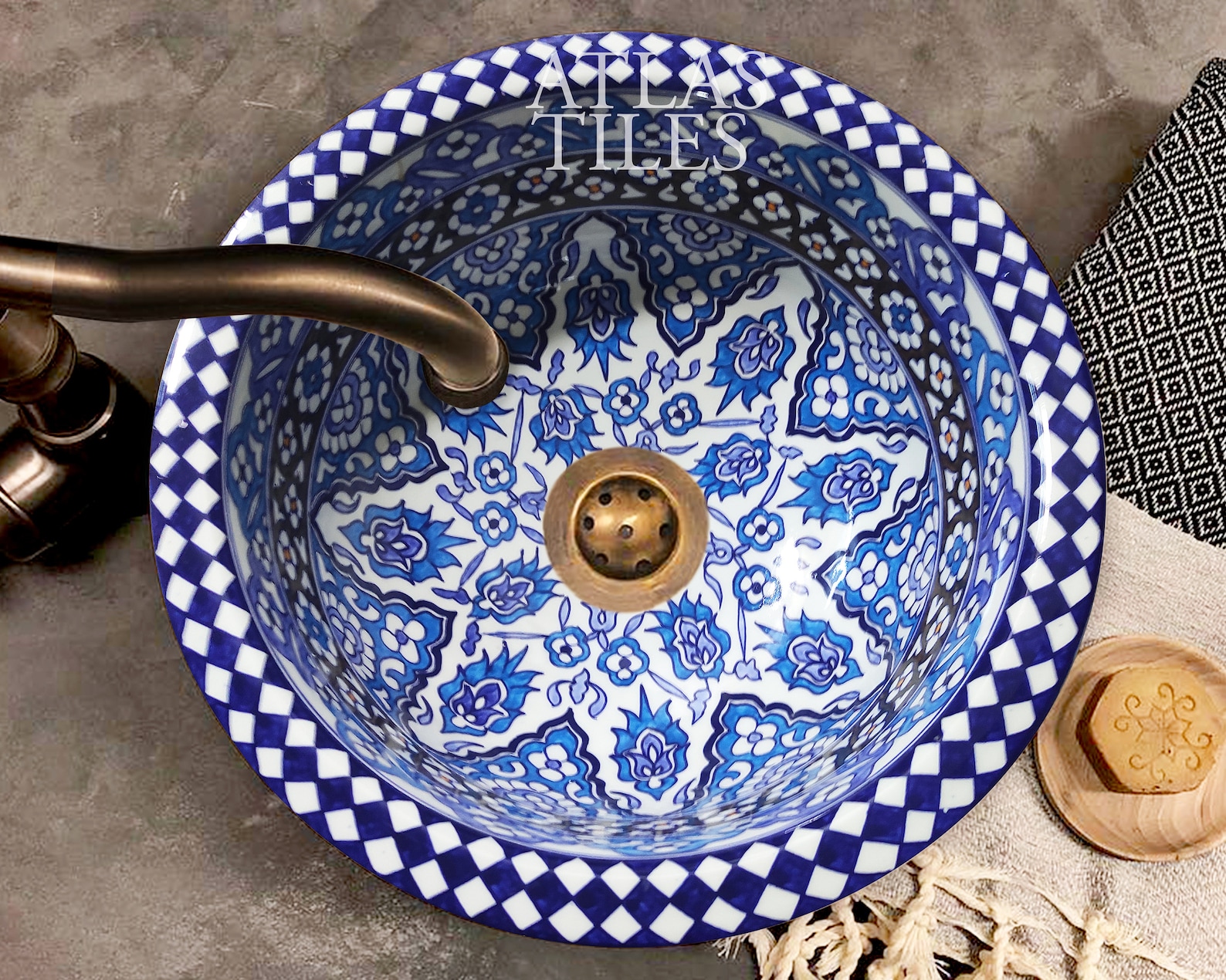 Handmade Ceramic Sink White and Blue ,hand Painted Bathroom Ceramic ...