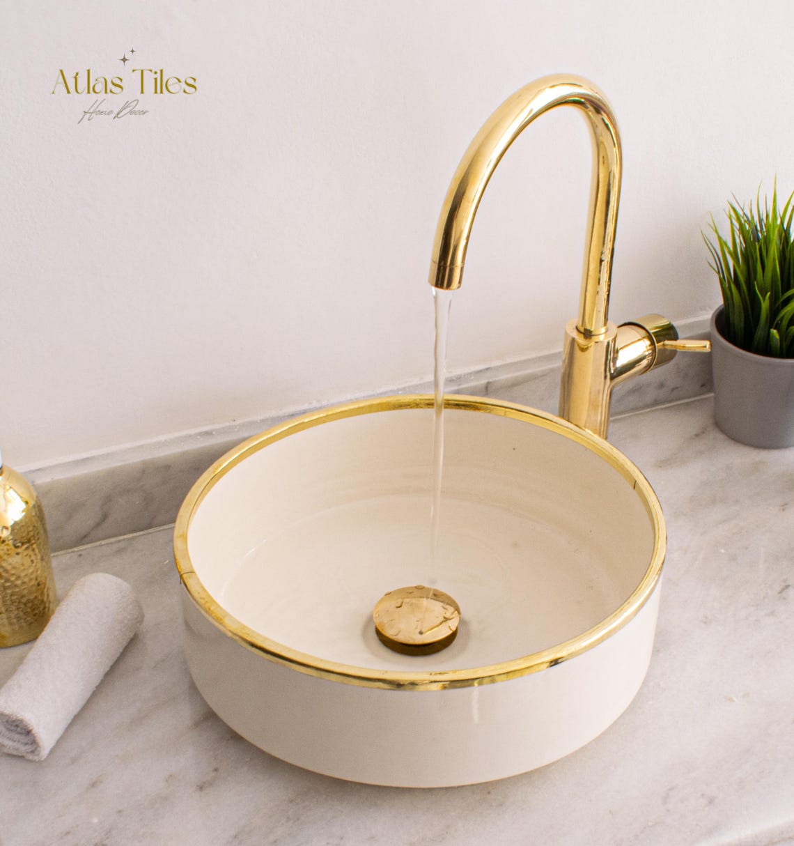 Ceramic Sink Basin Brass Edge for Bathroom 100% Handmade,vessel Sink ...