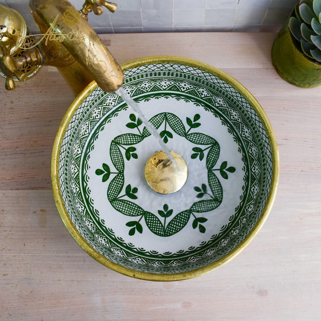 Ceramic Sink Basin Brass Edge for Bathroom 100% Handmade,vessel Sink ...