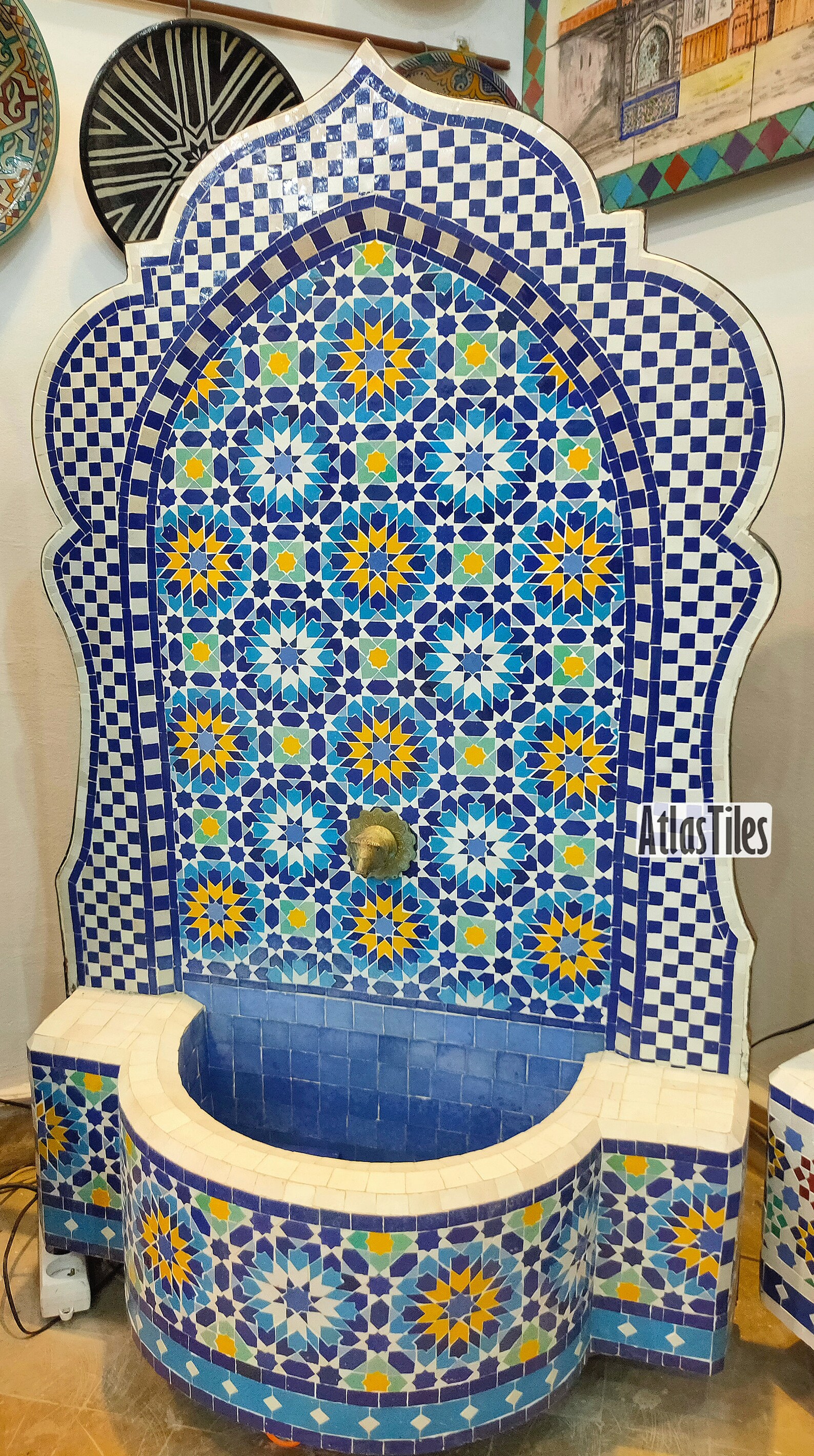 Blue Mosaic Fountain 100% Handmade for Patio,moroccan Mural Fountain ...