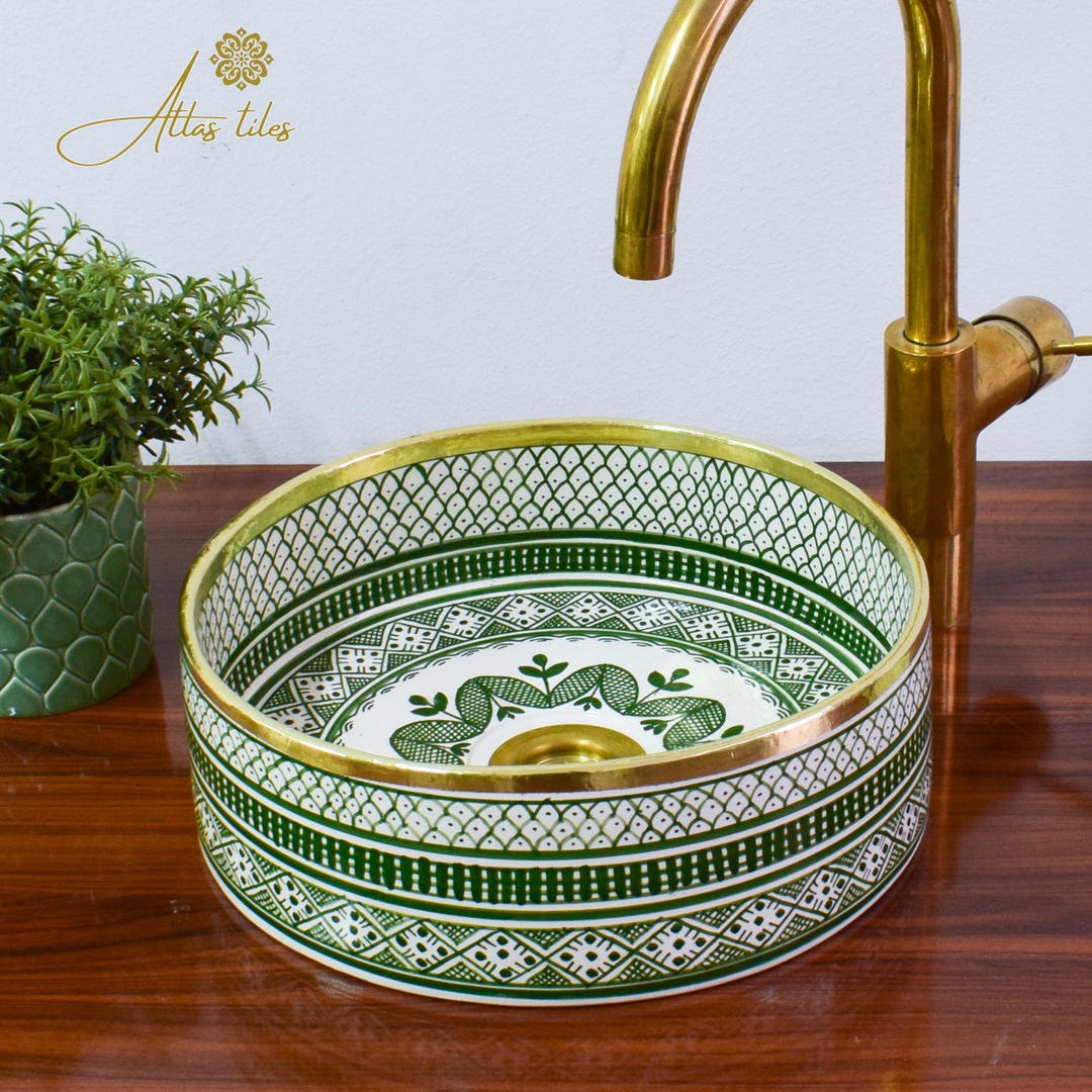 Ceramic Sink Basin Brass Edge for Bathroom 100% Handmade,vessel Sink ...