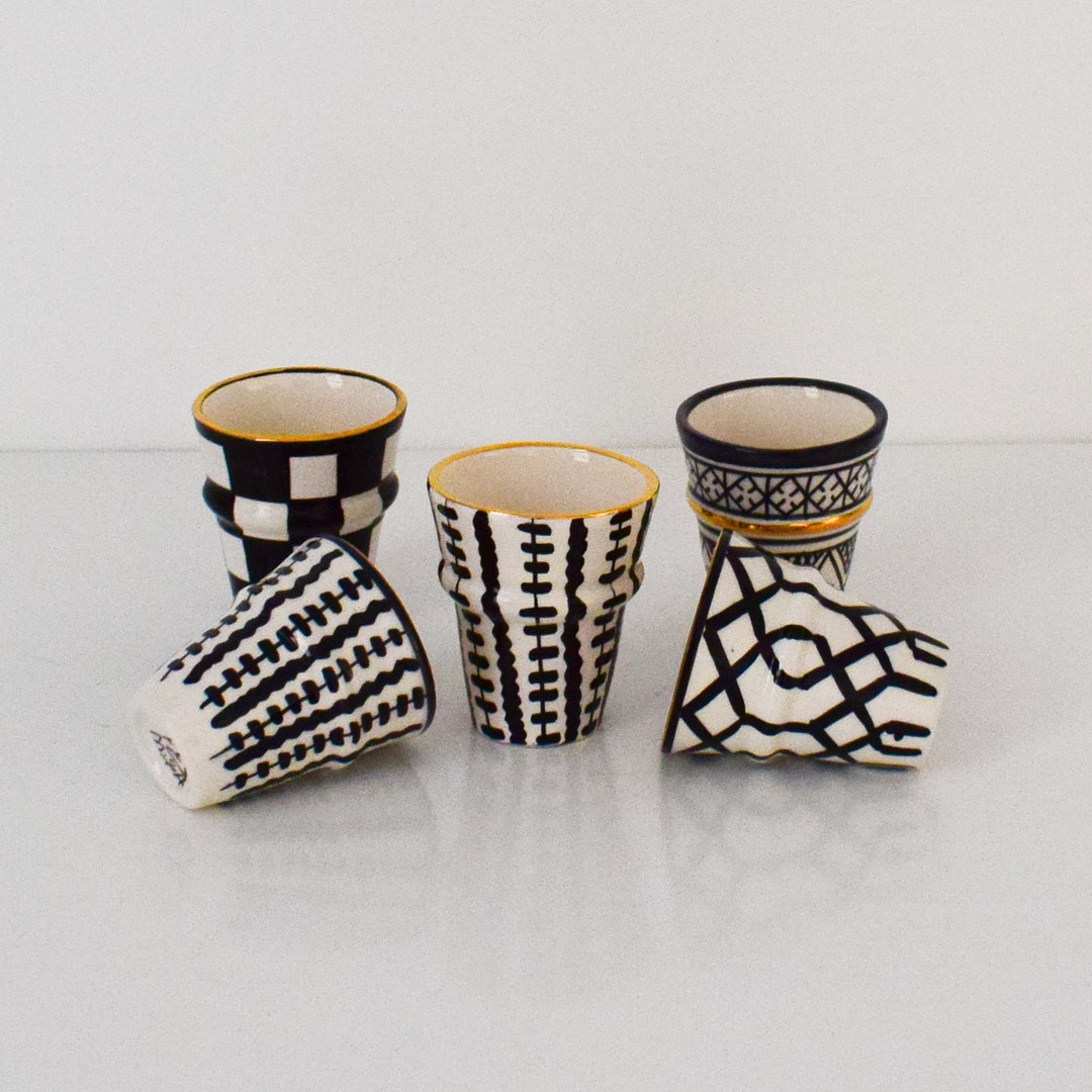 5 Ceramic Cups 100% Handmade,best Deals,drinking Cup With Gold Rim ,set ...