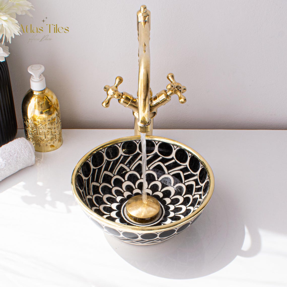 Ceramic Sink Basin Brass Edge for Bathroom 100% Handmade,vessel Sink ...