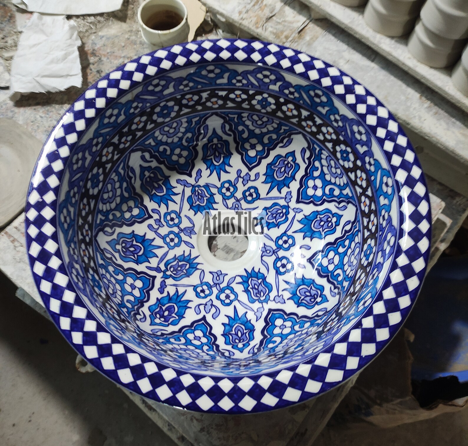 Handmade Ceramic Sink White and Blue ,hand Painted Bathroom Ceramic ...