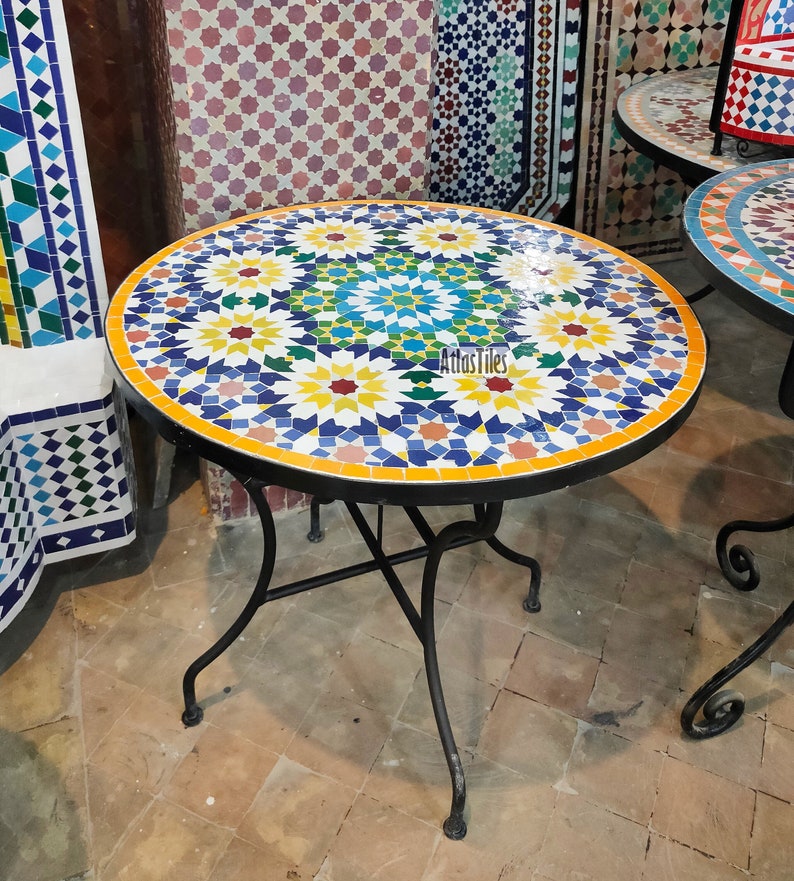 Mosaic Round Table Handmade With Natural Colors L Moroccan Table L ...