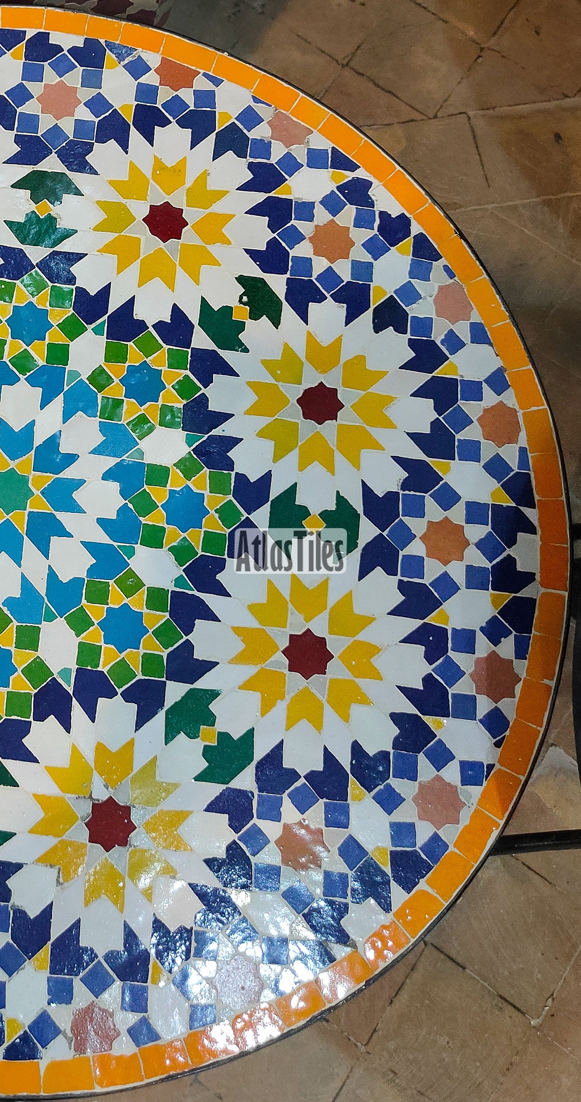 Mosaic Round Table Handmade With Natural Colors L Moroccan - Etsy