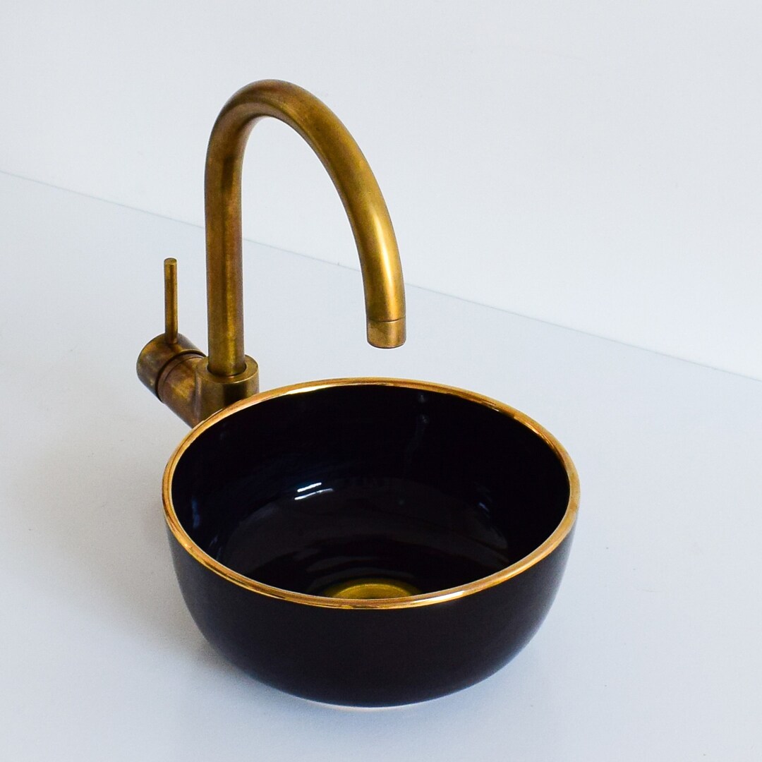 Ceramic Sink With Brass Edge for Bathroom 100% Handmade,vessel Sink ...