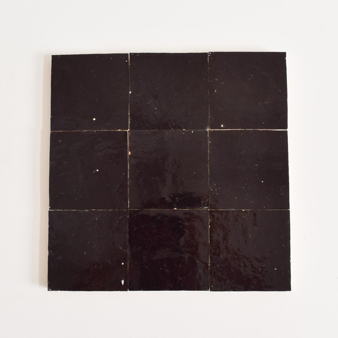 Black 10x10cm Moroccan Authentic Zellige Tile, Handmade Ceramic Tiles ...