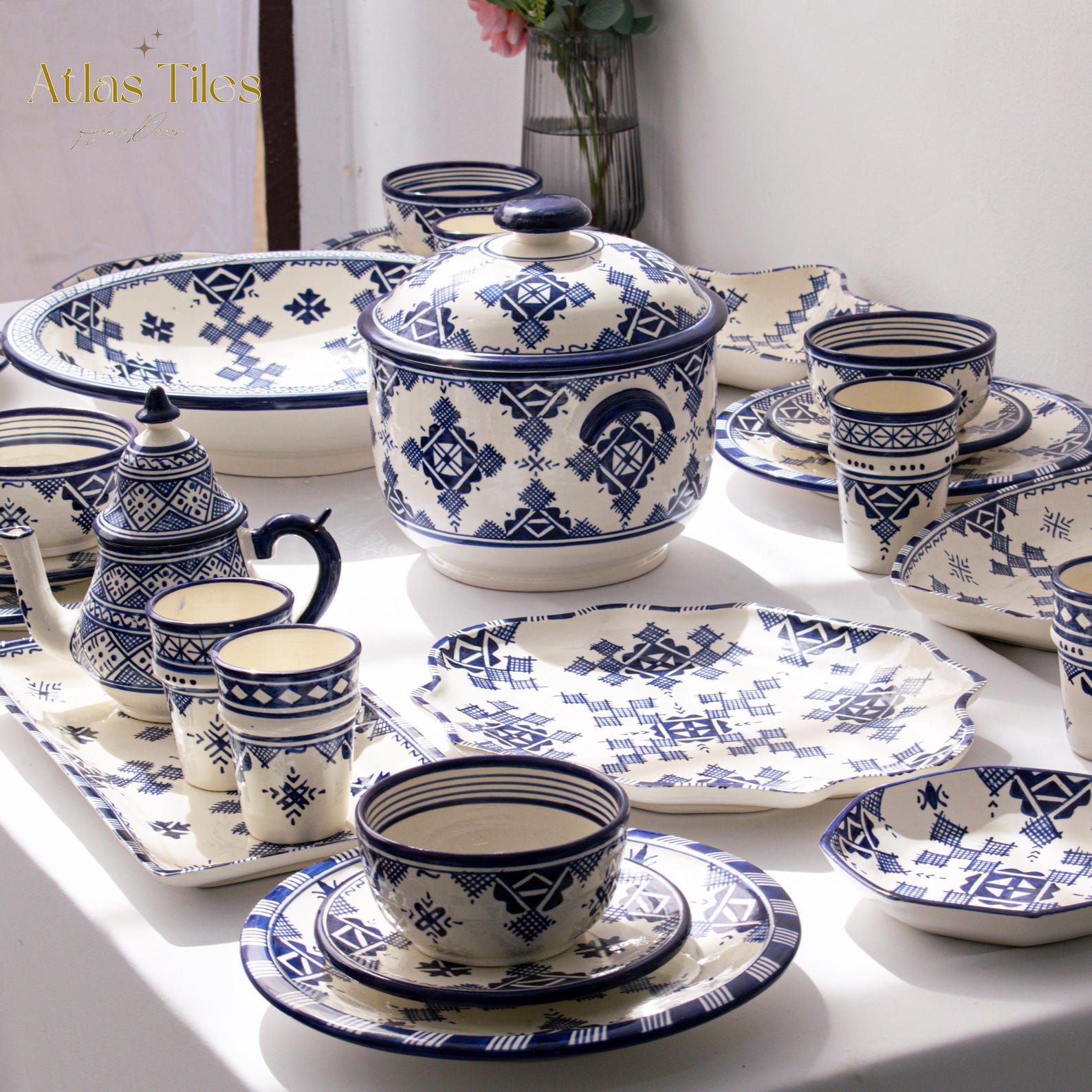 6P Blue of Fez Handmade Serving Set, Genuine Moroccan Hand Painted ...