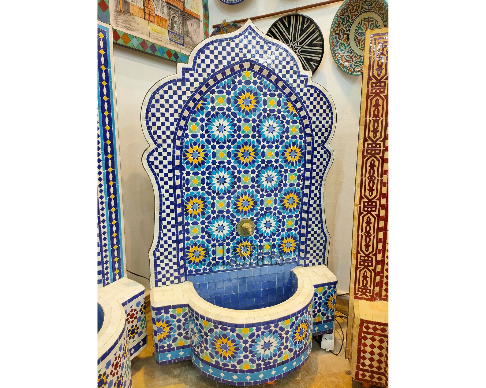 Blue Mosaic Fountain 100% Handmade for Patio,moroccan Mural Fountain ...