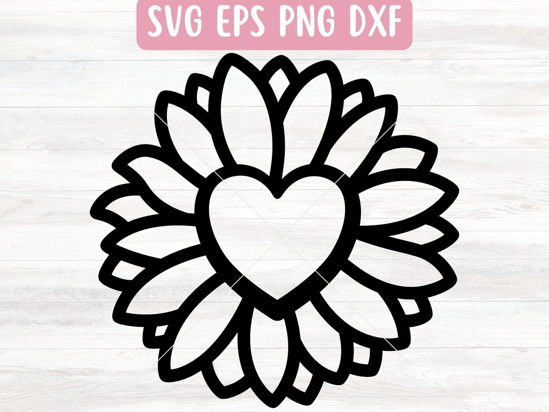 Sunflower Heart SVG File for Cricut, Floral Heart SVG, Simple Sunflower ...