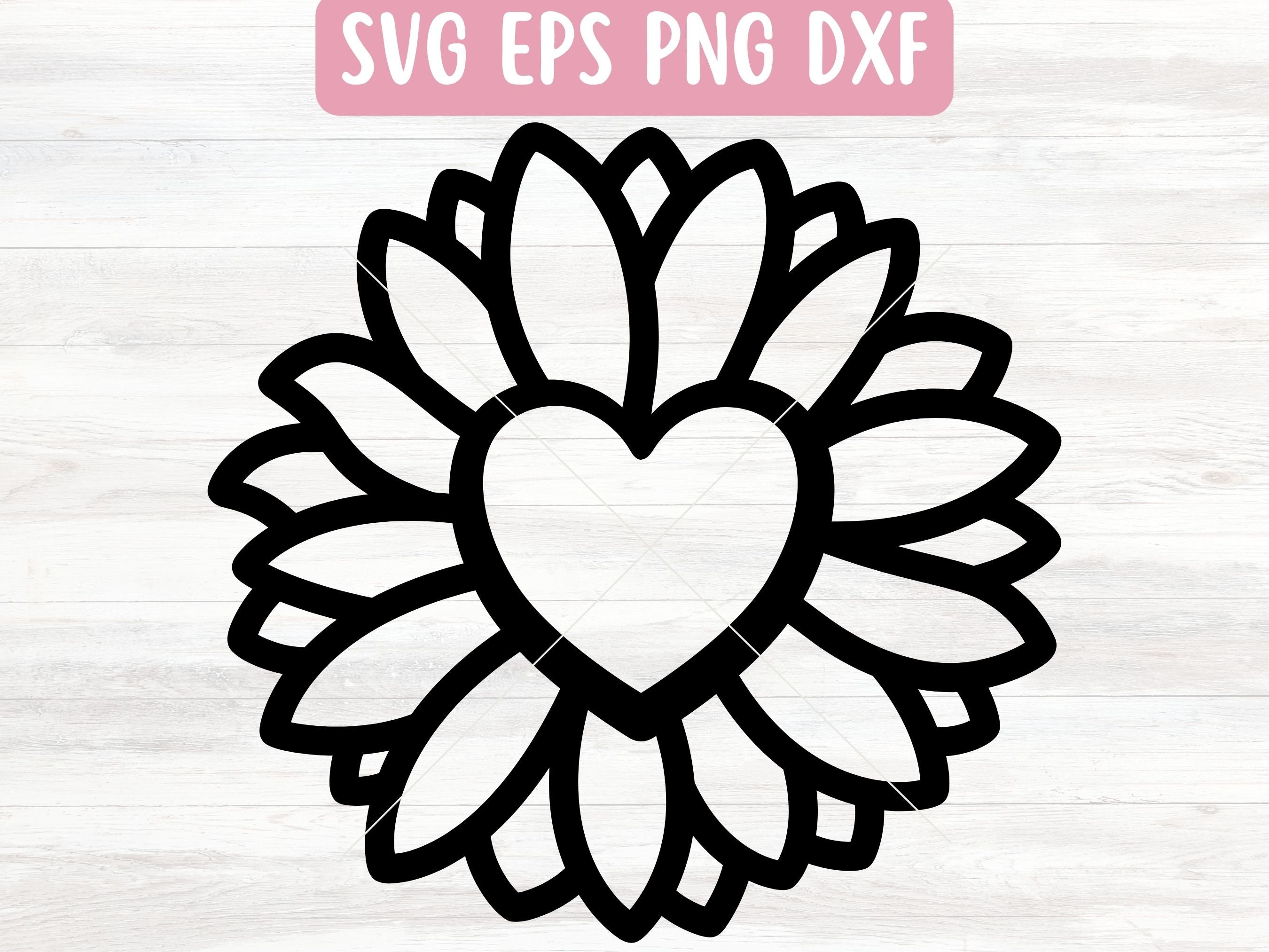 Sunflower Heart SVG File for Cricut, Floral Heart SVG, Simple Sunflower ...