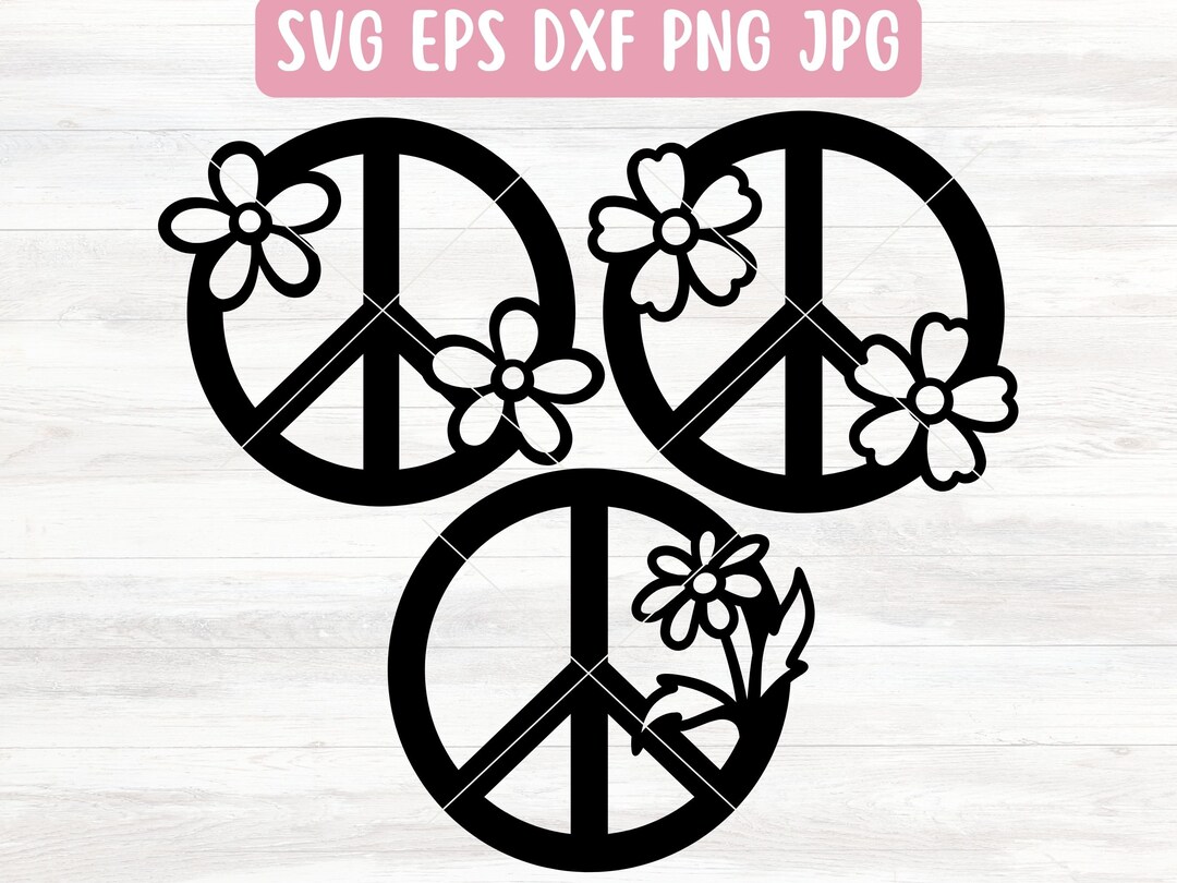 Flower Peace Sign SVG Bundle for Cricut, Hippie SVG for Silhouette, Car ...