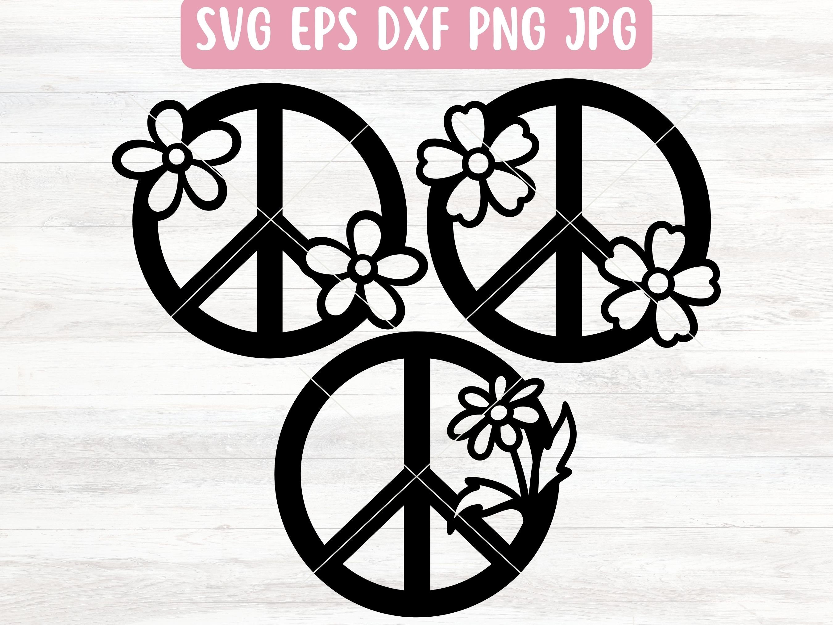 Flower Peace Sign SVG Bundle for Cricut, Hippie SVG for Silhouette, Car Decal SVG for Vinyl ...