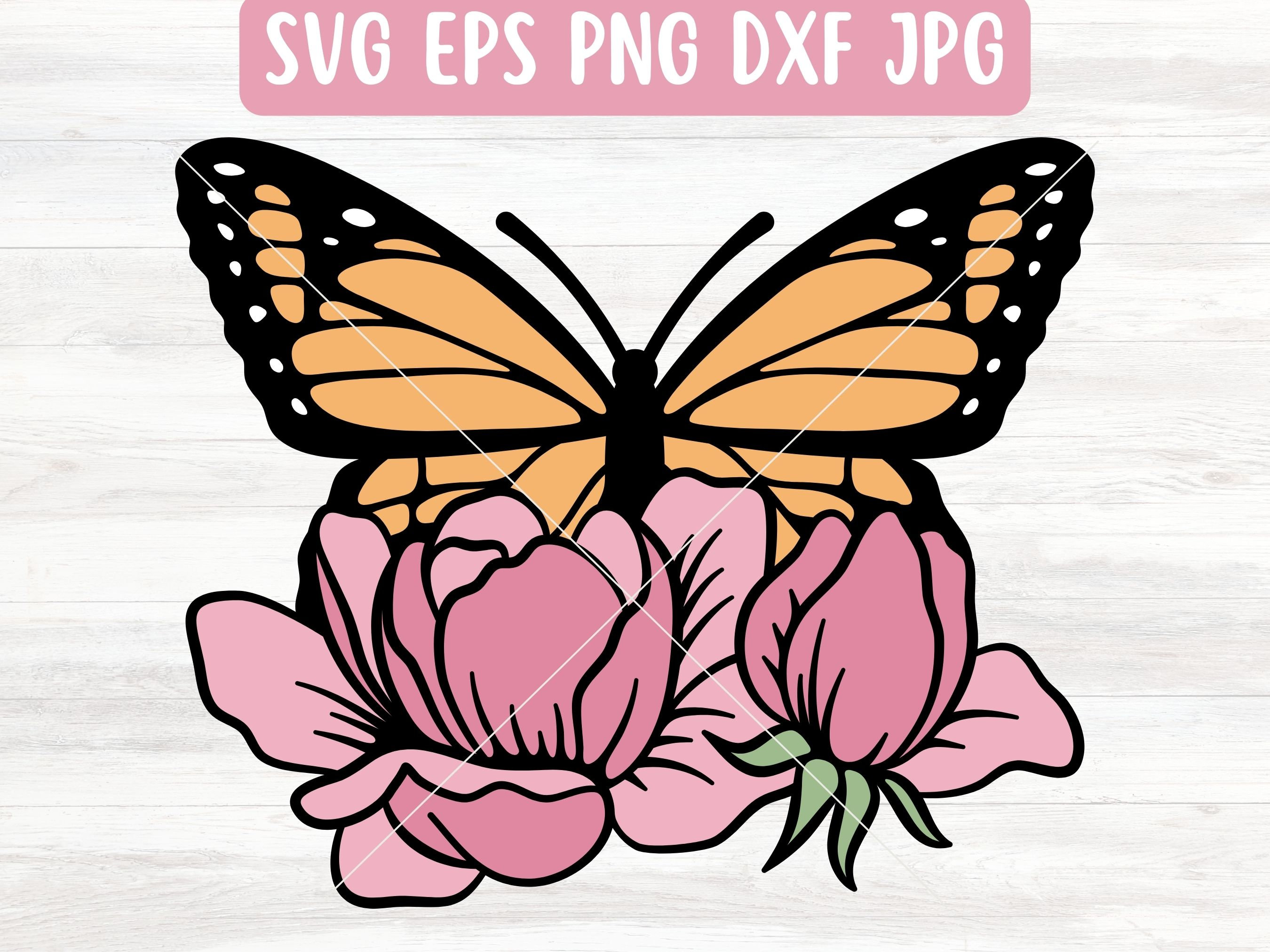 Butterfly Flower SVG File for Cricut, Monarch Butterfly Vector ...