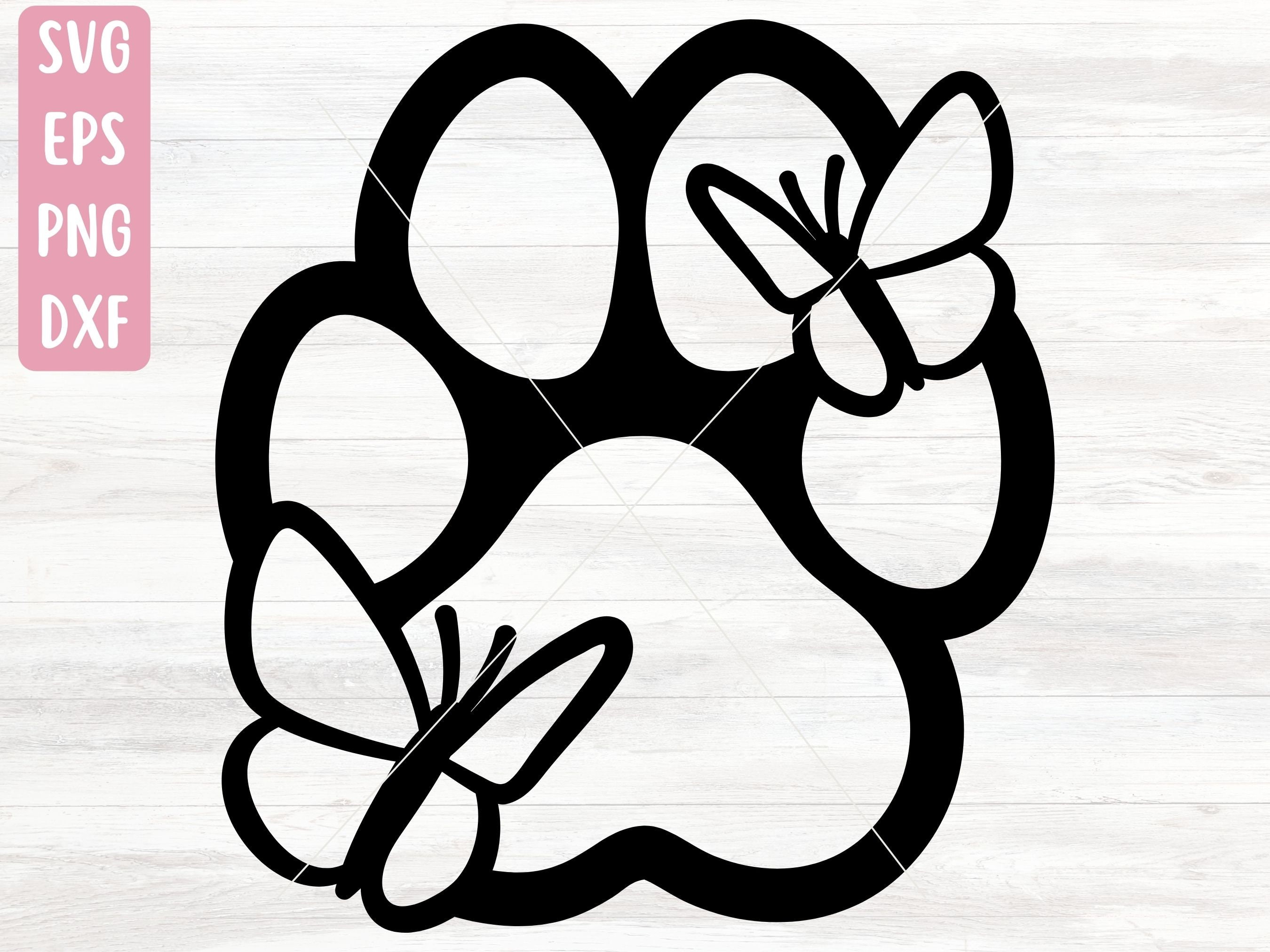 Paw Print Outline SVG File for Cricut, Dog Paw PNG With Butterflies ...