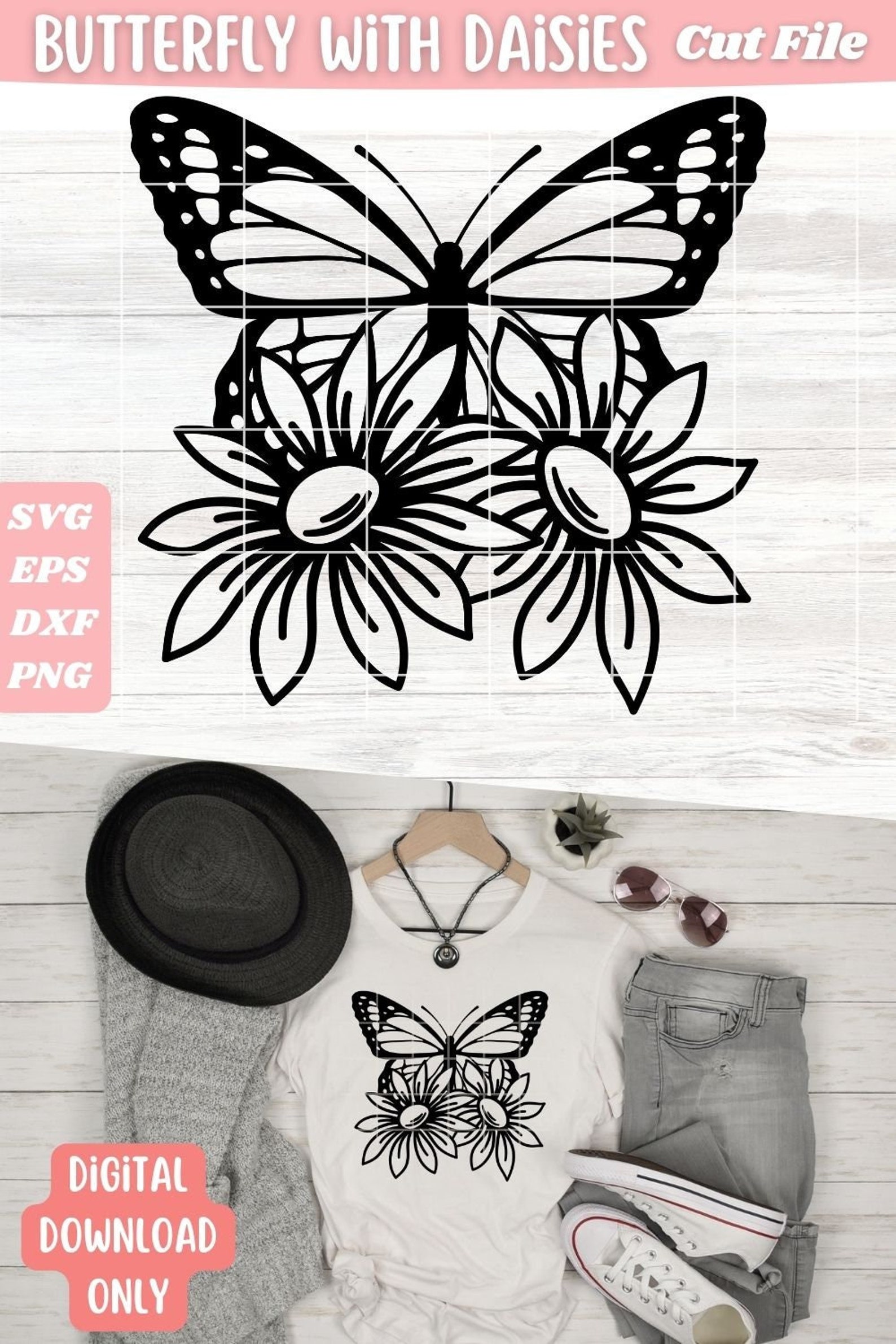 Daisy Butterfly SVG File for Cricut April Birth Flower SVG - Etsy