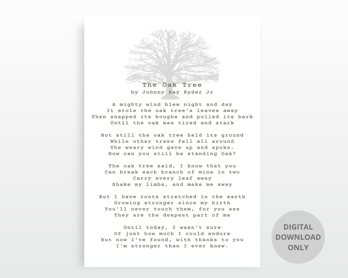 The Oak Tree Poem Instant Download Home Wall Poem Wall Art - Etsy