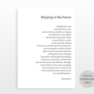 DIGITAL Print, Mary Oliver, Sleeping in the Forest, Wall Art, Mary ...