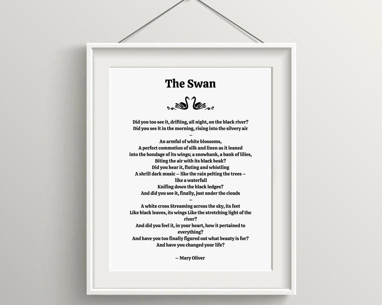 The Swan, Mary Oliver, the Swan Poem, Poem Gift, Wall Art, Mary Oliver ...